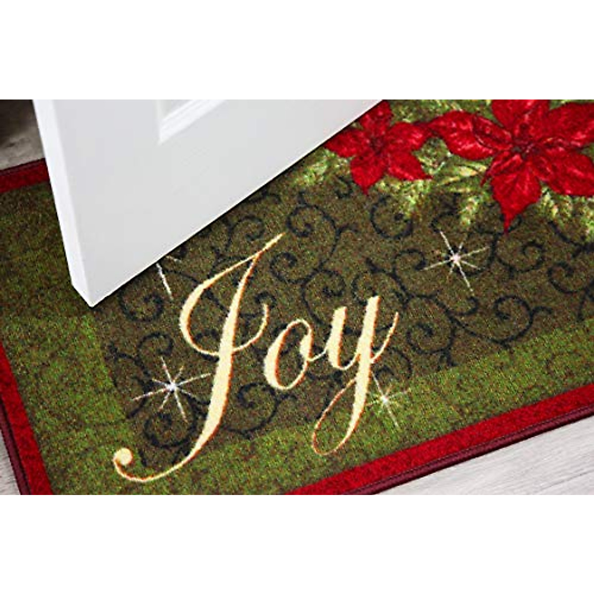 Brumlow MILLS Poinsettia Joy Holidays Washable Festive Floral Indoor or Outdoor Christmas Rug for Living or Dining Room, Bedroom and Kitchen Area, 30" x46" , Green