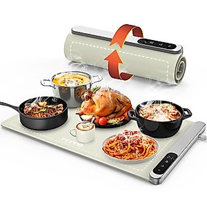 FEPPO Food Warming Mat, Upgrade High-tech Graphene Heating Film, Fast Full Surface Electric Warming Tray with 6 Level Adjustable Temperature and 6 Hours Timer, Roll Up Food Warmers for Parties Buffet