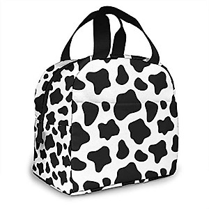 Pastel Tie Dye Portable Insulated Lunch Tote Bag Reusable Lunch Box For Men, Women And Kids (Black And White Cow)