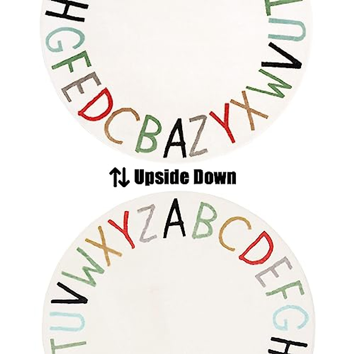 Topotdor Rainbow Round Kids Play Rug,Upside Down Alphabet Nursery Rug Extra Large Soft Crawling Play Mat for Children Toddlers Bedroom (47 inch, Multi Color)
