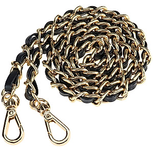 Glamorstar Gold Purse Chain Straps Woven Leather Crossbody Replacement Straps for Handbag Wallets Clutch Bags Black 120cm/47in