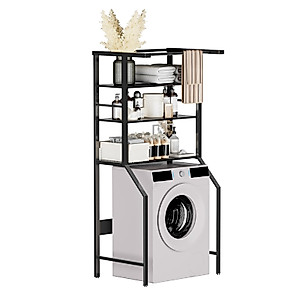 VZONE Over The Washer and Dryer Storage Shelf - All Steel Laundry Room Organizer Standing Shelf, Heavy Duty Clothes Drying Rack with Rod, Super Tough 28.74" L x 23.65" D x 70.8" H