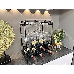 EMT ETRENDS Wine Rack Countertop, Wine Holder for 6 Bottles and 6-9 Glasses, Freestanding Wine Storage Shelves for Kitchen, Pantry, Cellar, Bar, Black.