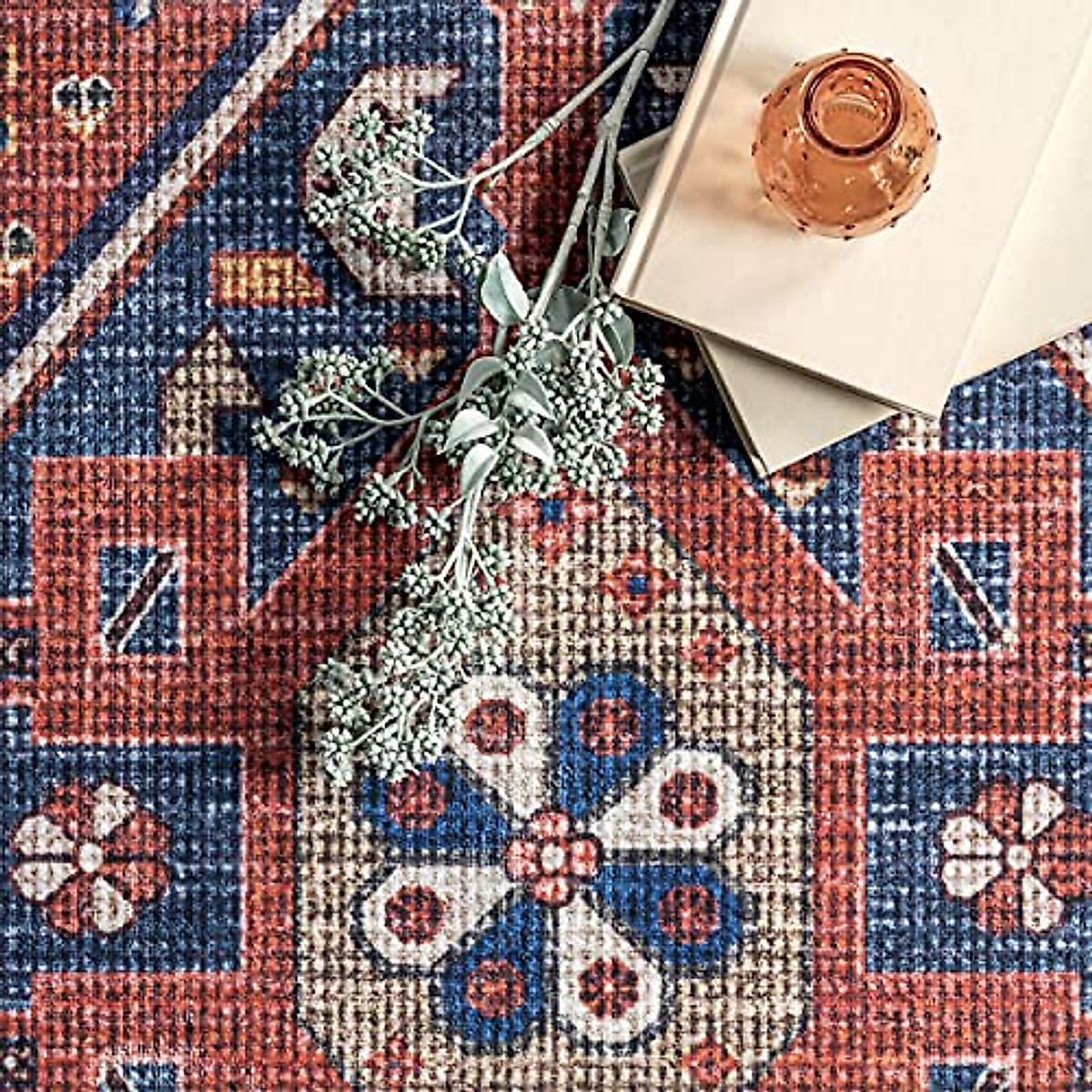 nuLOOM Stella Machine Washable Traditional Tribal Area Rug, 6' x 9', Rust