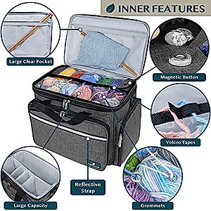 PAVILIA Knitting Bag Yarn Storage Tote, Large Crochet Organizer Bag, Yarn Storage Holder for Crocheting Knitter, Knitting Project Bag, Crochet Accessories Set, Gifts for Crochet Lovers, Charcoal Grey