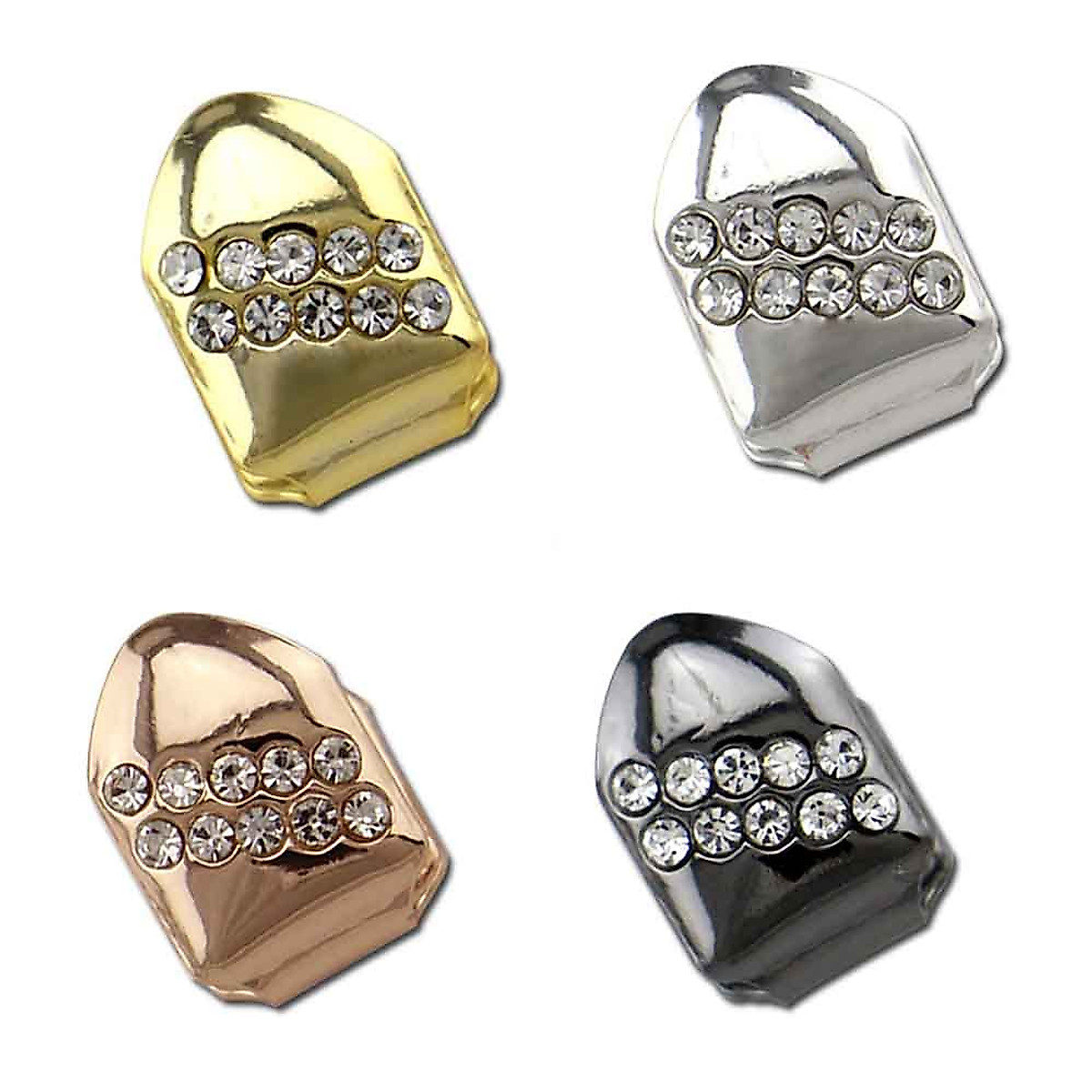 Psivika 2PC Gold Plated Diamond Single Grillz Cap for Your Teeth Grillz Men Women Hip Hop Jewelry Gift (Gold)