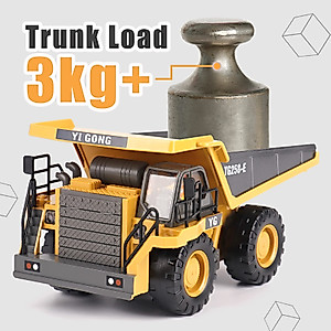 PREPOP RC Dump Truck Toy for Kids, Remote Control Construction Toys Vehicle with Metal Bed and Light/Music, Birthday Gifts Ideas for Boys Age 6 7 8 9 10 Year Old and up