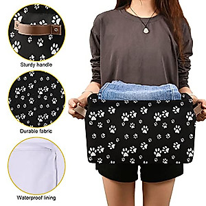 ALAZA Cute Dog Paw Print Black White Large Storage Basket with Handles Foldable Decorative 1 Pack Storage Bin Box for Organizing Living Room Shelves Office Closet Clothes
