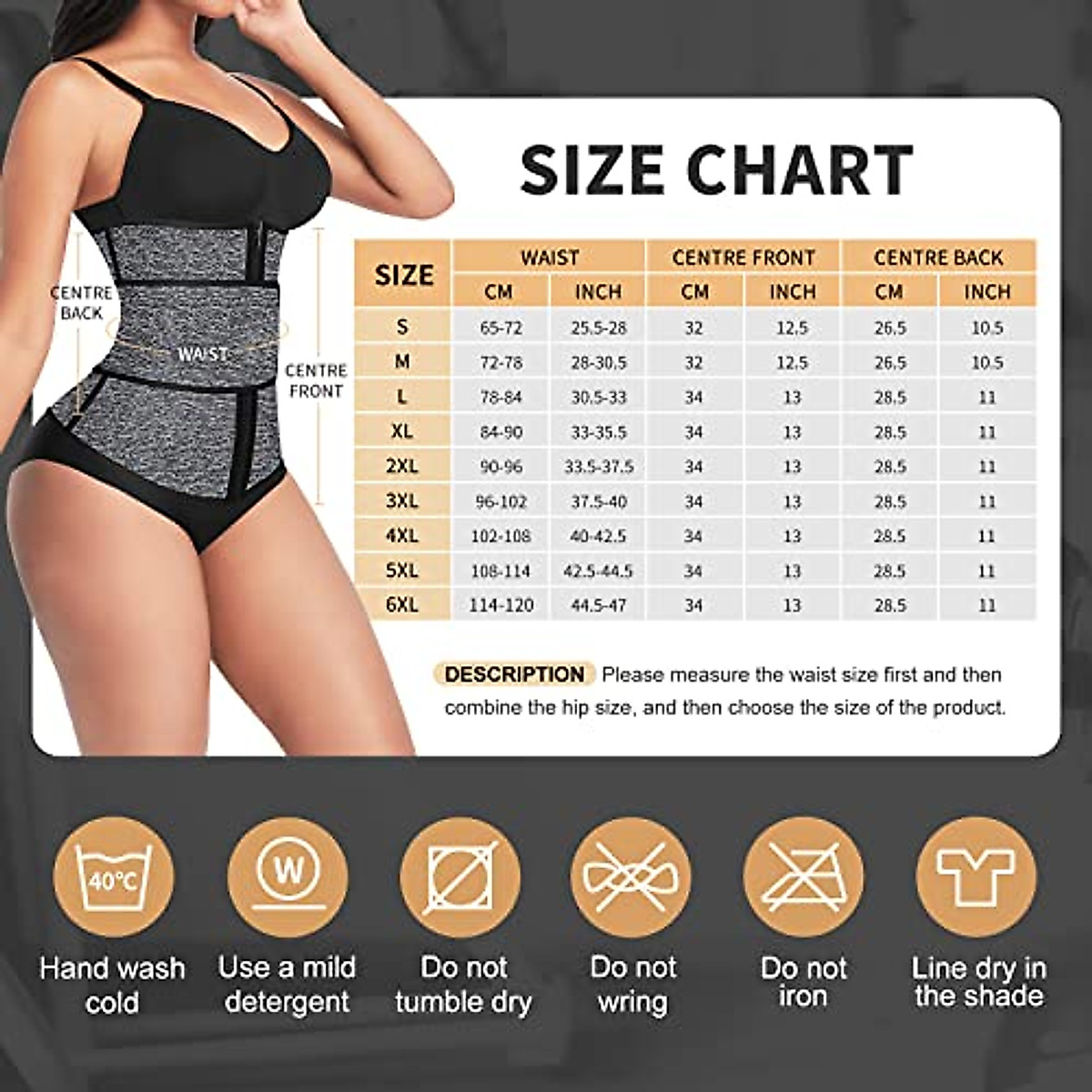 FeelinGirl Women's Neoprene Workout Top Shirt Waist Trainer Corset Trimmer Belt Body Shaper Cincher Zipper Slimming L Grey