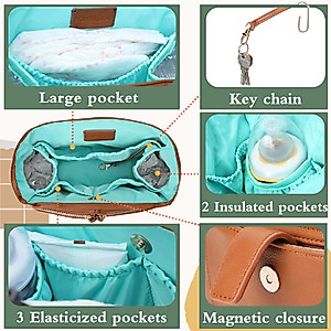 MOMINSIDE Diaper Bag Backpack, Stroller Organizer with Insulated Cup Holder Leather Travel Baby Bag for Mom Dad Fits 13 Inches Laptop, Baby Registry Search