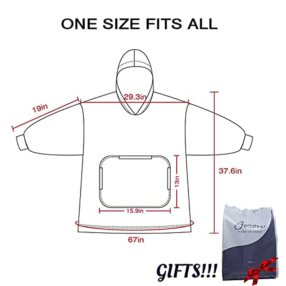 Jezero Oversized Blanket Hoodie for Women, Reversible Wearable Blanket Adult, Snuggle Sherpa Fleece Blanket Sweatshirt