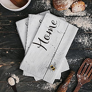 MUSEDAY Kitchen Towels Dishcloths Set Home is Where Your Honey is Cute Bee Honey Hive Retro Wood Grain Absorbent Dish Towels Dish Cloths for Drying Kitchen Hand Towels Decorative Tea Towels