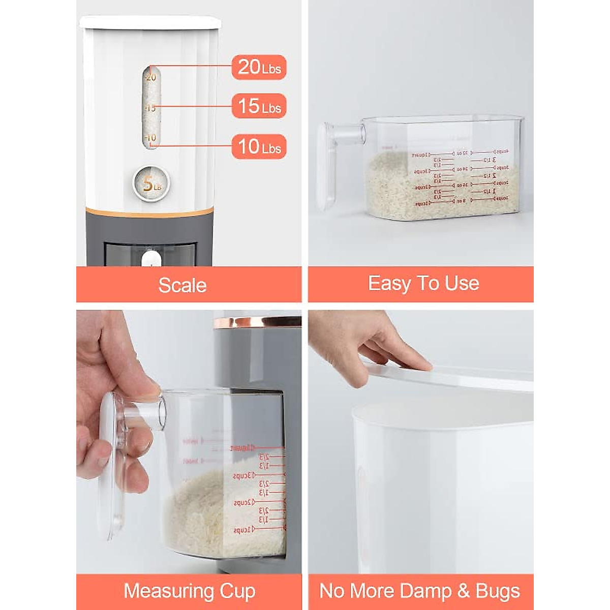 JOSTRY 25 Lbs Large Sealed Rice Dispenser, Cereal Dry Food Storage Containers with Measuring Cup, BPA-Free Household for Kitchen Pantry Organization