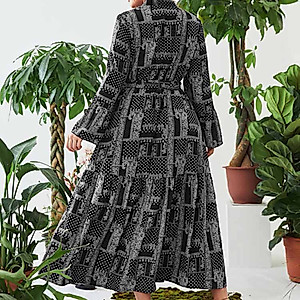 Dresses for Women 2023 Long Sleeve Women's 2023 Square Polka Dot Print Summer Dress V Neck Long Sleeves Flare Cuff A