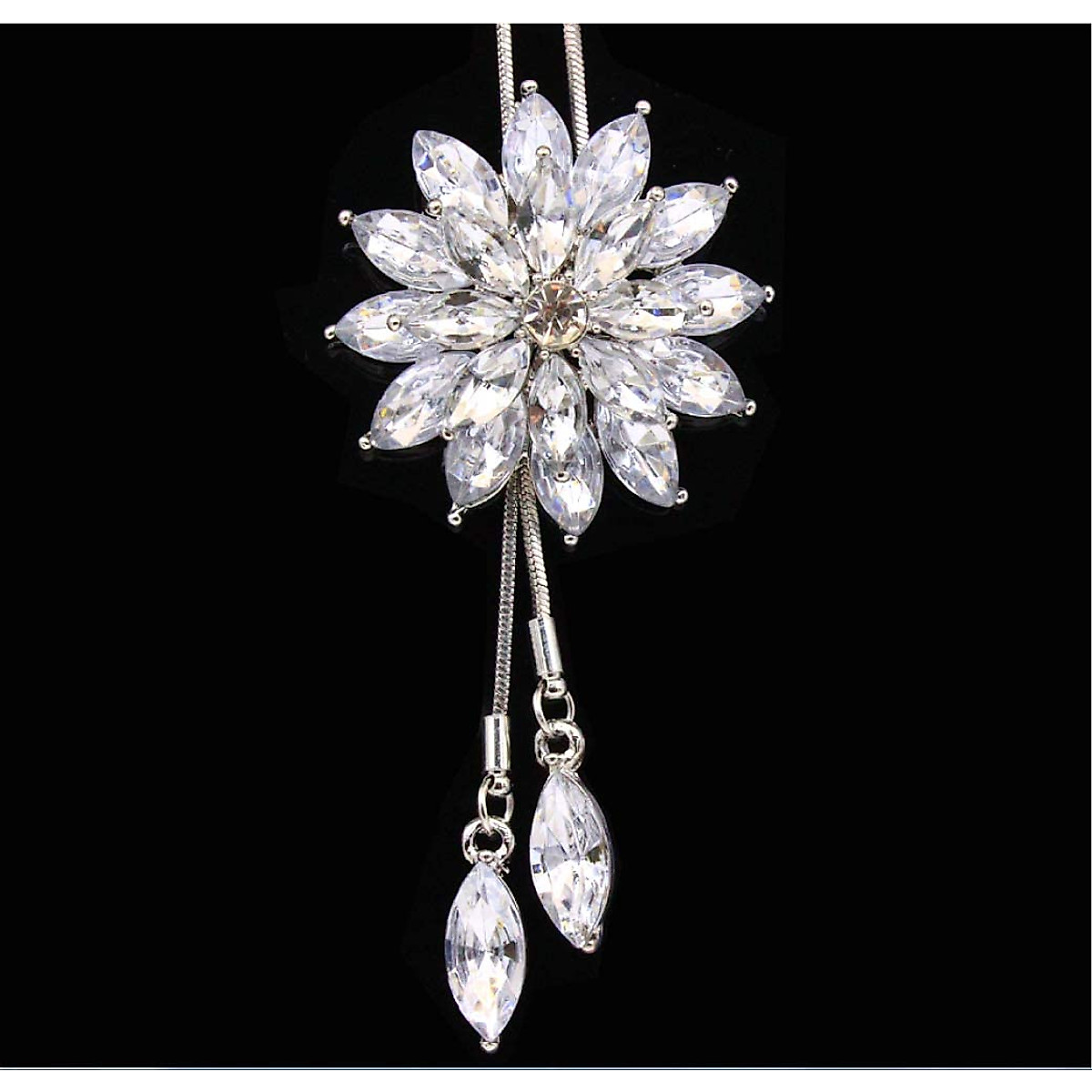 Cathercing Rhinestone Lotus Floral Pendant Long Necklace for Women Sweater Chain Statement Necklace Choker Adjustable Elegant Jewelry Accessories Dressy Collocation Winter Evening Party Wedding