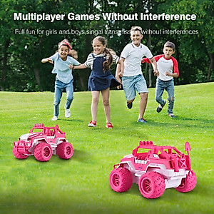 OIUOIH Remote Control Car for Girls, 1:12 Pink Monster Truck, with Rechargeable Battery, Easy to Use, 2.4Ghz Off Road RC Car Toys for Daughter Granddaughter Toddlers Children