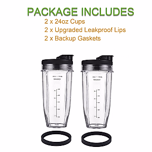 [Upgraded] Replacement 24oz Nutri Ninja Blender Cup with Sip & Seal Lid For BL450 BL454 BL456 BL480 BL482 BL640 BL642 BL682 BN751 BN801 Foodi SS101 SS351 SS401 Ninja Blender Auto IQ Blade, 2 Pack