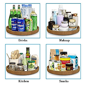 Lazy Susan Turntable Cabinet Organizer, Wood Kitchen Turntable Storage Organizer for Kitchen Cabinets, Pantry, Refrigerator, Counter top, Spinning Counter Storage Organization