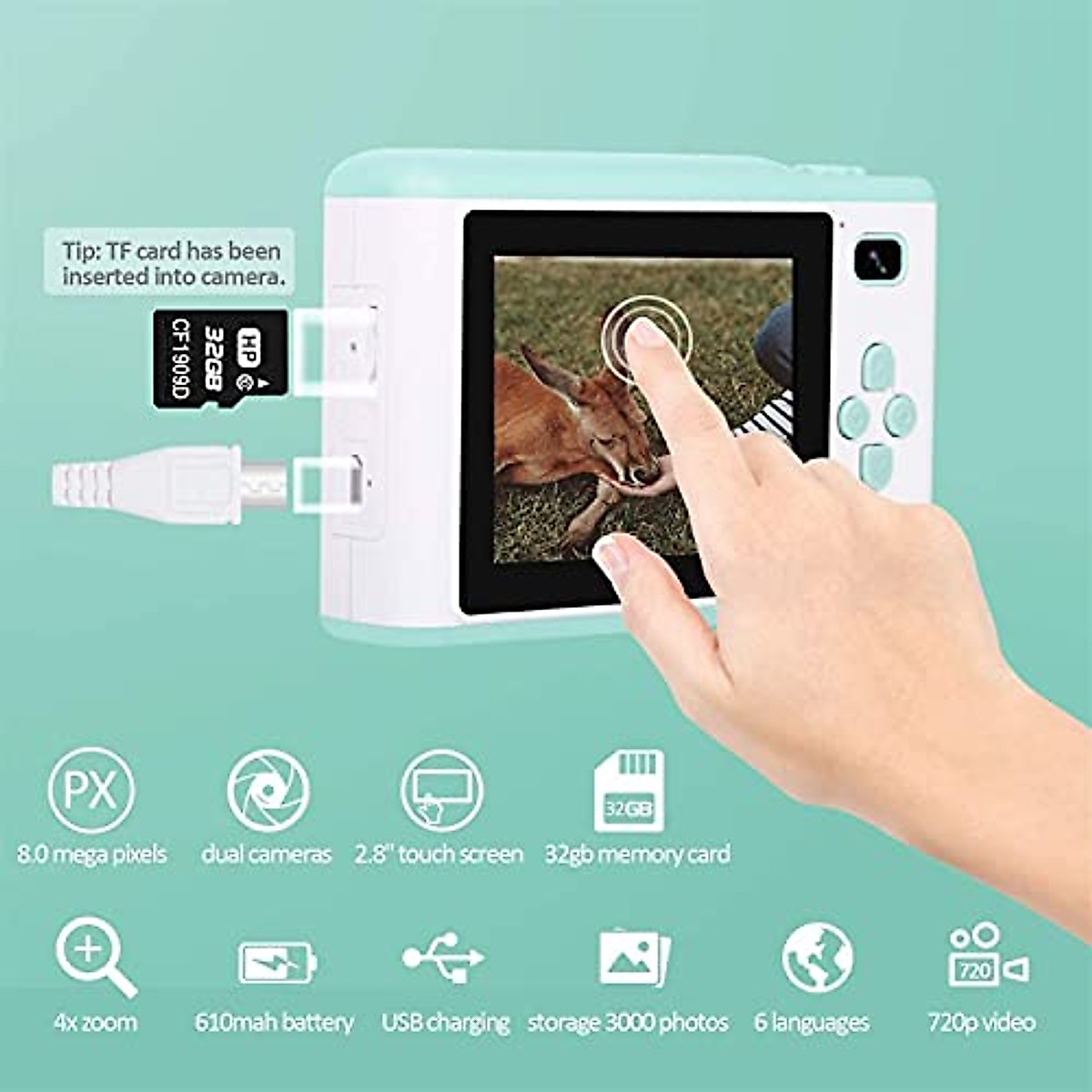 GIENEX Kids Selfie Camera, Christmas Birthday Gifts for Boys Age 3-9, HD Digital Video Cameras for Toddler, Portable Toy for 3 4 5 6 7 8 Year Old Boy with 32GB SD Card (Color : Pink)