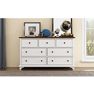 7 Drawer Dresser, Dresser for Bedroom, Storage Drawer Cabinet for Home Office,Nursery Baby Dresser Organizer, Chest of Drawers for Kid’s Room, Bedroom(White)