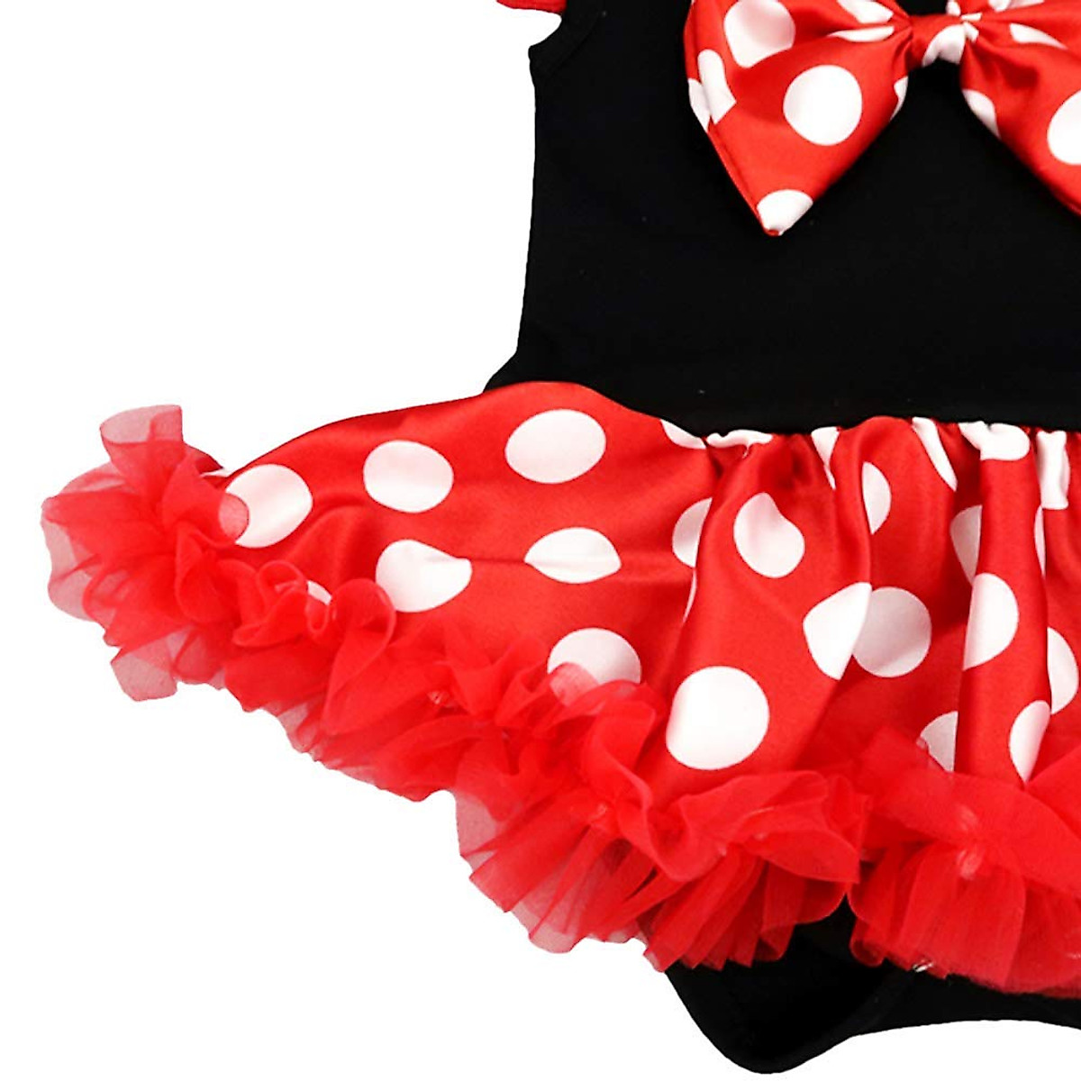 Baby Girls 1st Halloween Birthday Outfit Flutter Sleeve Bodysuit Polka Dot Romper Tutu Dress + Bow Headband + Shoes Christmas Cake Smash Party Clothes Photo Prop 3pcs Set Red+Black 0-3M