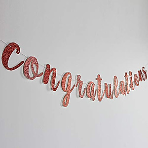 Congratulations Banner-Shimmering Rose Gold Letters & Gold Symbol-Hanging Paper Sign Decorations for Graduation, Achievement Party Celebrations, Happy Wedding, Retirement, Bridal Shower, Baby Shower