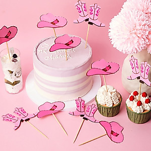 60 Pieces Cowboy or Cowgirl Hat and Boot Cupcake Toppers Western Birthday Cake Decorations Rodeo Cupcake Picks Baby Shower Toothpicks for Western Theme Party Favors Supplies (Pink)