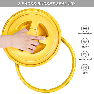 Aodaer 4 Pieces Seal Lid 5 Gallon Bucket Twist Lid Food Storage Container Lid Reusable Plastic Seal Lid Food Storage Container Lids (Red, Yellow, Blue, Green)