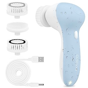 Waterproof Facial Cleansing Spin Brush Set with 3 Exfoliating Brush Heads - Rechargeable Face Scrubber Cleanser Brush by CLSEVXY - Face Brush for Gentle Exfoliation and Deep Scrubbing