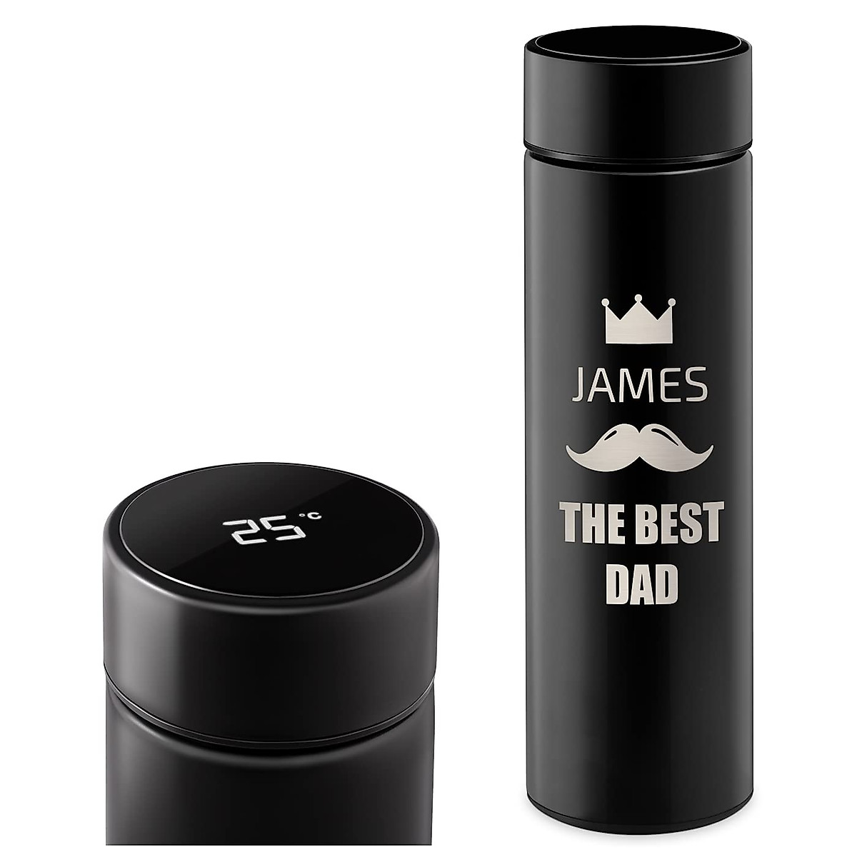 Maverton Travel Mug with engraving for man - 15,2 fl oz flask for him - Removable tea infuser - Lightweight design - LED Display - For Birthday - Personalized gadget for traveler - dad