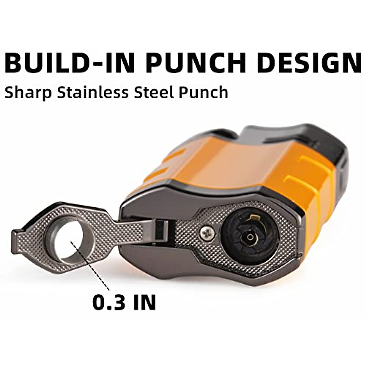 Castelar Torch Lighter Triple Jet Flame Refillable Butane Lighter with Punch Rest Holder - Butane Not Included (Yellow)