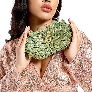 Boutique De FGG Elegant Flower Clutch Formal Evening Bags Women Party Crystal Clutch Purse Wedding Rhinestones Handbags,Mini,Light Green