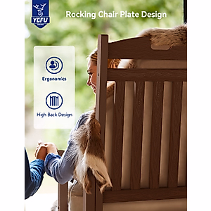 YEFU Outdoor Rocking Chair Oversized,Seat Depth 22",Backrest Height 31",Patio Poly Wide Rocker Chair with 380lbs Weight Capacity,Weather Resistant,for Lawn,Porch,Backyard,Indoor and Garden(Teak)
