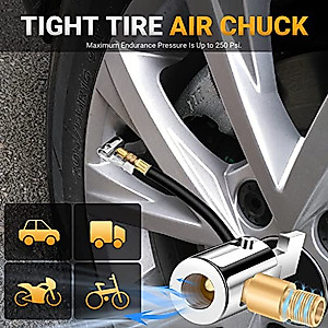 LUMITECO All Metal Lock On Air Chuck Tire Inflator Hose Adapter, Locking Tire Air Chuck with Standard Tire Valve Thread, No Air Leakage Tire Inflating Hose End for Portable Tire Pump/Air Compressor