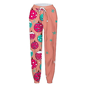 Straight Leg Sweatpants,Womens Sweatpants with Pockets Christmas Print Drawstring Workout Active Joggers Merry Christmas Print Wide Leg Pajama Pants Reindeer Print Hot Pink XL