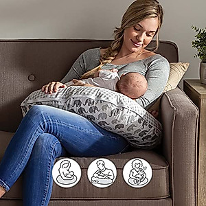 Boppy Premium Original Support Nursing Pillow Cover, Gray Elephants Plaid, Quick-dry, Coordinating Prints, Fits Boppy Original Nursing Supports for Breastfeeding and Bottle, One Cover Only