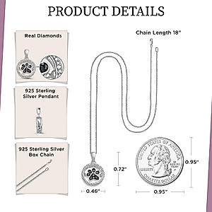 Jewelili Dancing Dog Paw Necklace Pendant in Sterling Silver Treated Black and Natural White Round Diamonds 18 inch Box Chain
