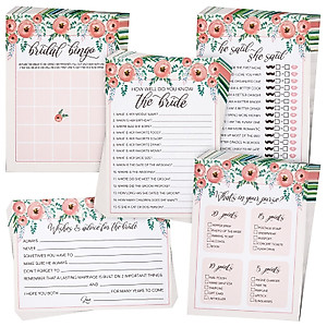 Juvale Set of 5 Bridal Shower Games for 50 Guests, Wedding and Engagement Party Activities, Pink Floral Design