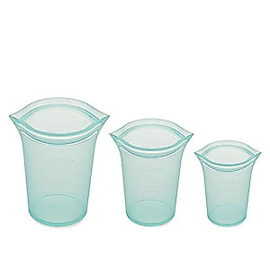 Zip Top Reusable Food Storage Bags | 3 Cup Set [Teal] | Silicone Meal Prep Container | Microwave, Dishwasher and Freezer Safe | Made in the USA