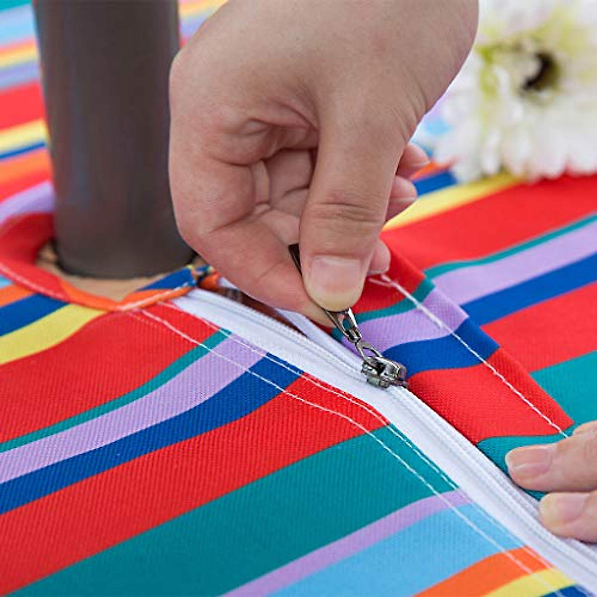 SquarePie Outdoor Tablecloth Rectangle Stain Resistant Waterproof Table Linen Table Cover with Umbrella Hole and Zipper for Picnic Patio Garden Party Tables, 52x70 Color Stripe