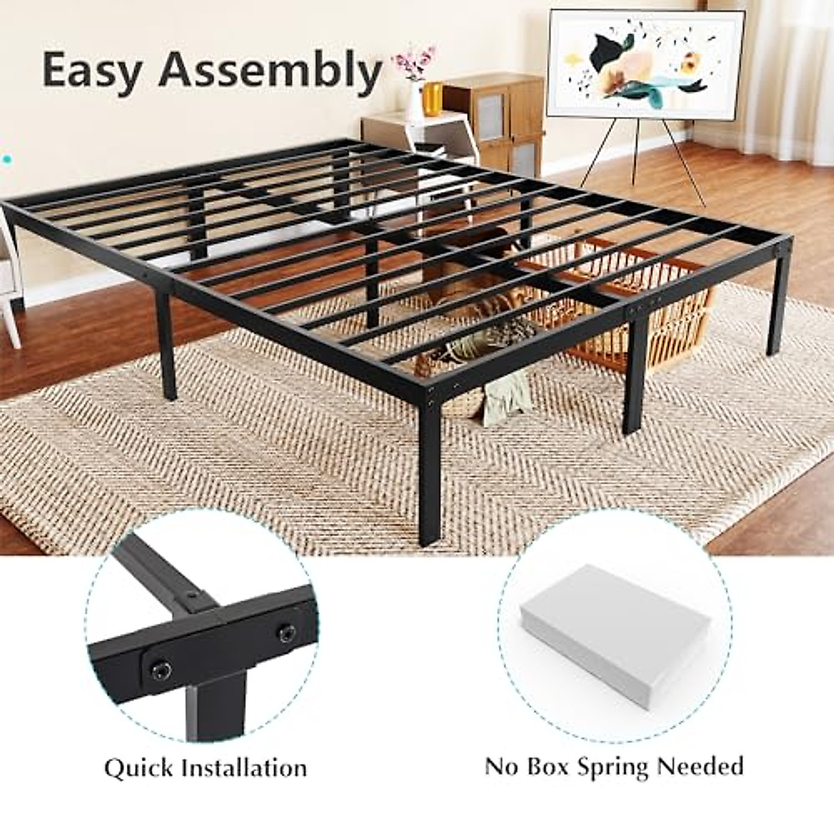 NEWBULIG 14 inch Queen Size Bed Frame, Heavy Duty Platform Bed Frames with Under Bed Storage Space Easy Assembly, No Box Spring Needed, Sturdy Steel Slat Support
