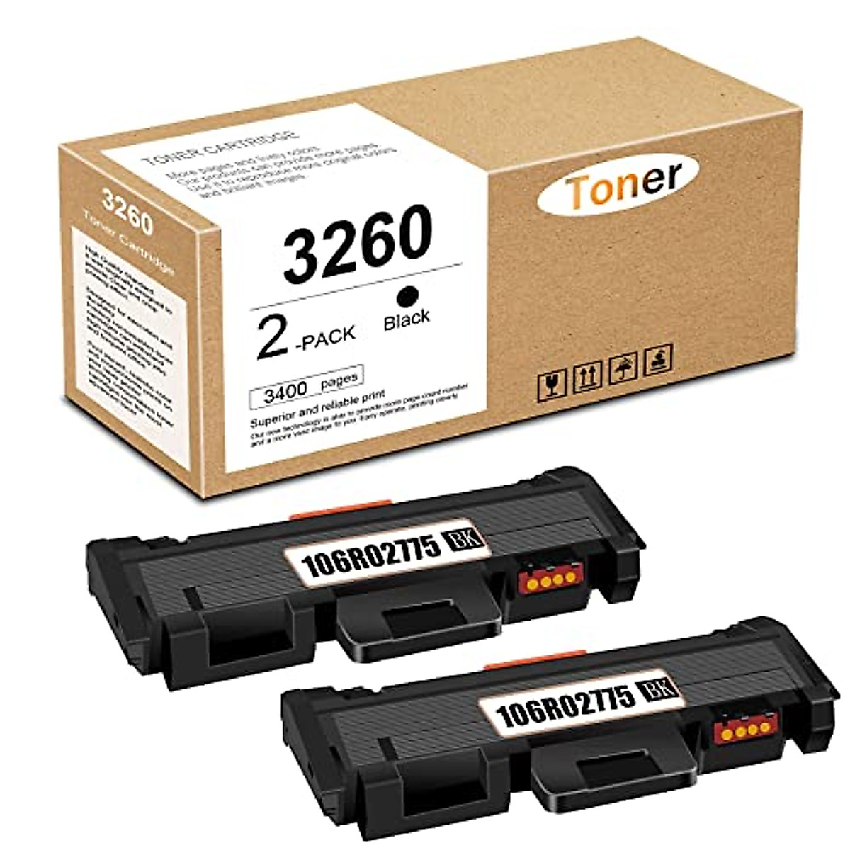 3260 Compatible 106R02775 Toner Cartridge Replacement for Xerox WorkCentre 3215 3215NI 3225 3225DNI Phaser 3260 3260DI 3260DNI 3052 Printer Toner.(2Black)