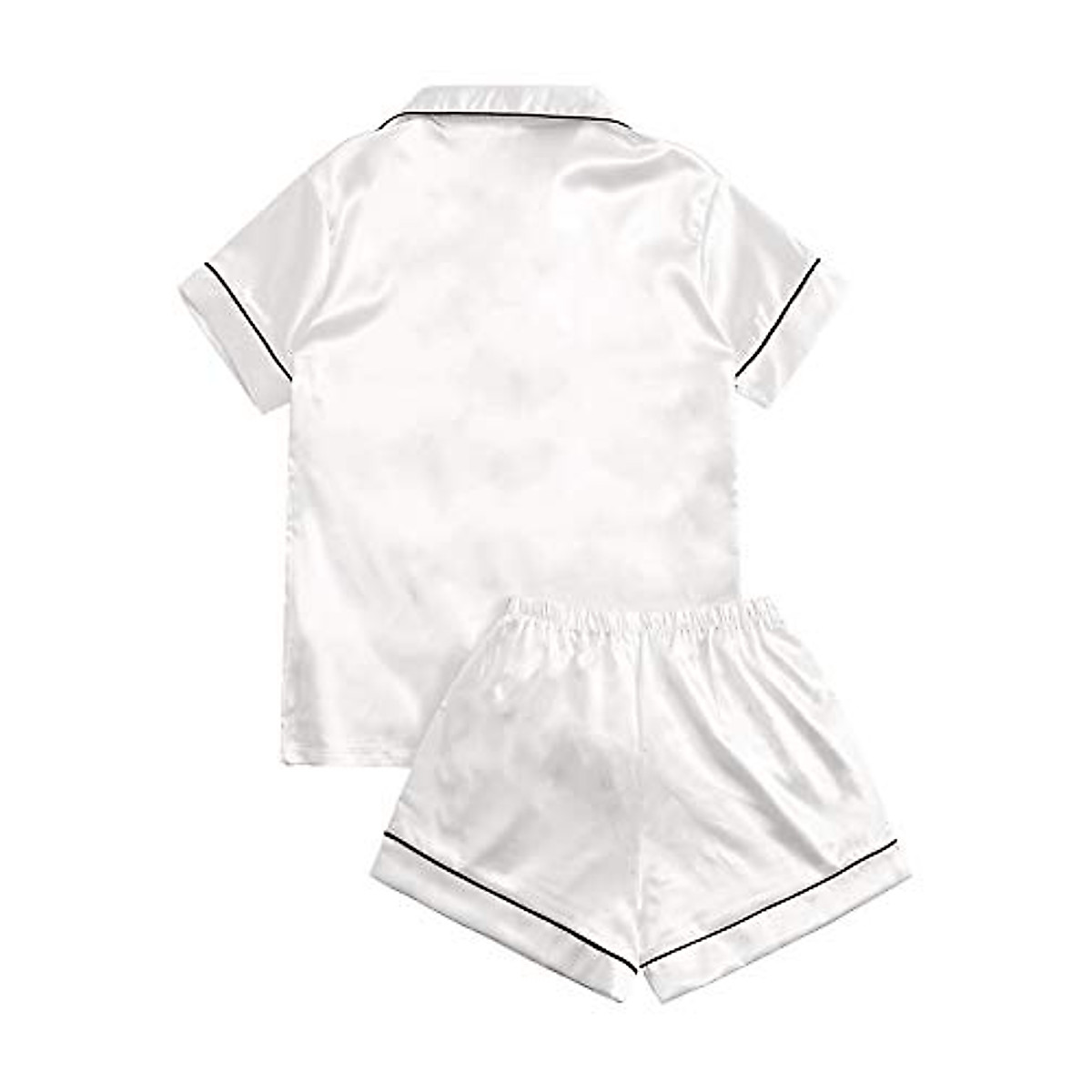 SweatyRocks Women's Short Sleeve Sleepwear Button Down Satin 2 Piece Pajama Set White Medium