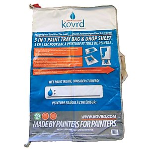 Kovrd 2-in-1 Reusable Paint Tray Storage Bag and 39” x 29” Drop Cloth, Keep Brushes Rollers and Paint Wet for Days, Fits 5-gal Bucket, Contractor Quality for Professional Interior and Exterior Jobs