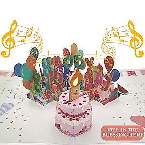 YIXIN - Personalized 3D Pop-Up Birthday Card with LED Lights and Music, Includes Envelope