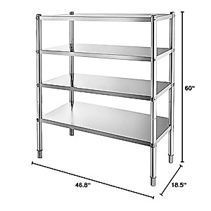 VBENLEM Stainless Steel Shelving 46.8x18.5 Inch 4 Tier Adjustable Shelf Storage Unit Stainless Steel Heavy Duty Shelving for Kitchen Commercial Office Garage Storage 330lb Per Shelf