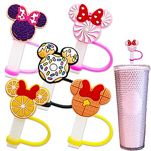 5Pcs Cartoon Dessert Straw Covers Cap Toppers, Reusable Cute Drinking Straw Covers for Tumbler with 8mm/0.3in Diameter, Dust-Proof Straw Tips Lids
