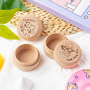 2Pcs Tooth Fairy Box for Boy Girl Wooden Tooth Fairy Keepsake Box to Place Under Pillow Milk Teeth Container Box Cute Lost Tooth Holder Baby Toddler Teeth Case for Baby Shower Birthday Gift