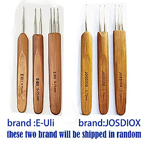 JOSDIOX Dreadlocks Crochet Hooks Tool Set,Crochet Needles for Hair Dreadlock Locks 0.75 mm Crochet Needle Steel with Bamboo Handle Good for Braid Craft (0.75 mm 1 Hook, 2 Hooks, 3 Hooks)
