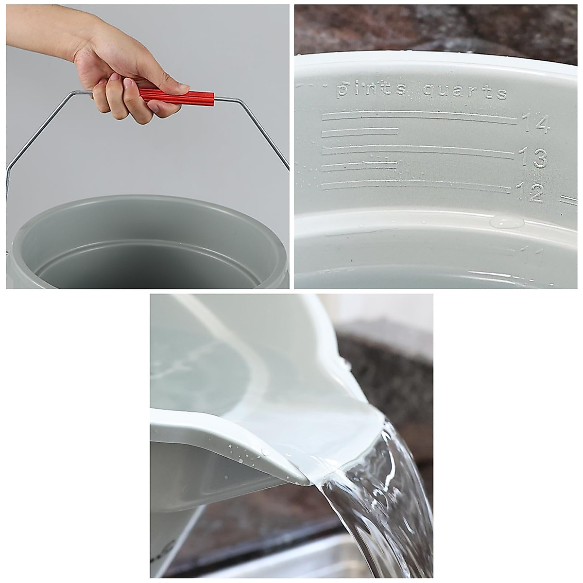 Parlynies 6 Packs Commercial Pail Bucket, Heavy-Duty 14-Quart Cleaning Spout Bucket with Handle, Grey